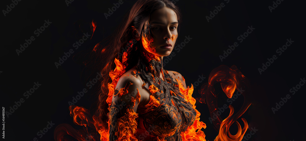 Fire element woman goddess fantasy human representation. Generative AI ...