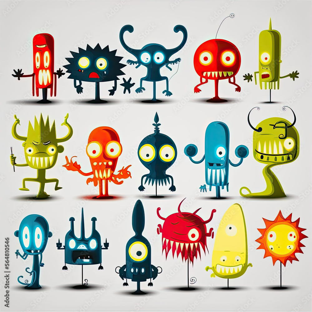 set of colorful cartoon creatures and monsters illustration sprite ...