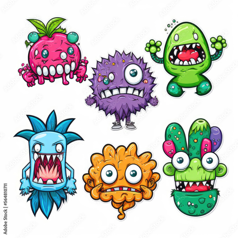 set of colorful cartoon creatures and monsters illustration sprite ...