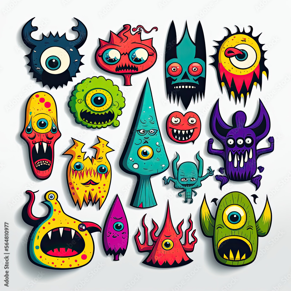 set of colorful cartoon creatures and monsters illustration sprite ...