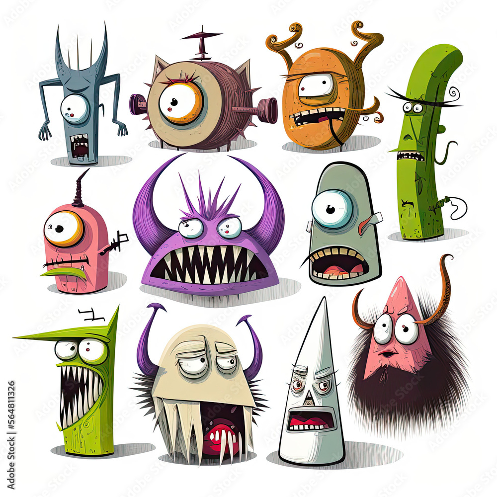 set of colorful cartoon creatures and monsters illustration sprite ...