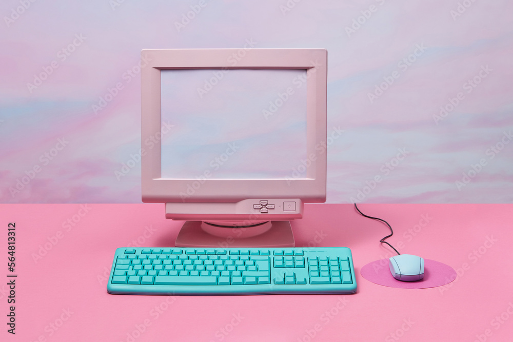 Vintage monitor with computer keyboard and mouse. Stock Photo | Adobe Stock