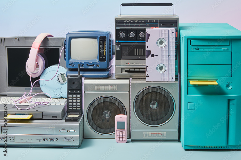 Various devices popular in the 90s. Stock Photo | Adobe Stock