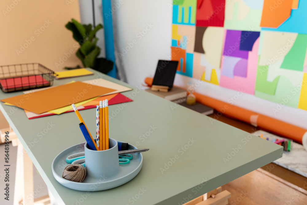 Colorful designer office desk Stock Photo | Adobe Stock