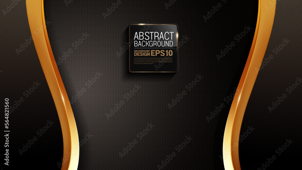 luxury curve line gold color on black background, overlap layer shadow ...