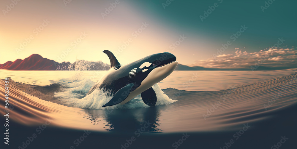 Killer whale in the ocean, photography of a killer whale in the sea ...