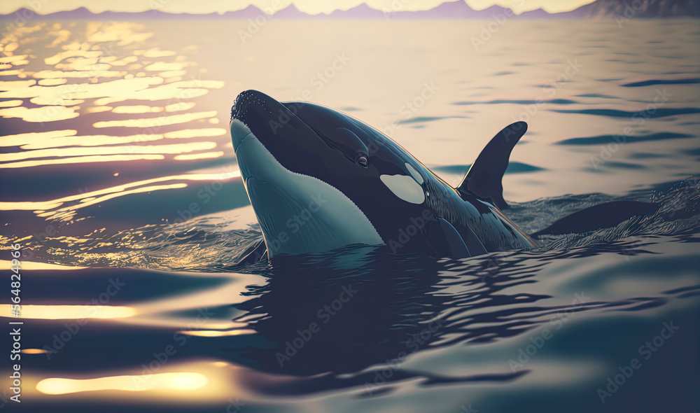 Killer whale in the ocean, photography of a killer whale in the sea ...