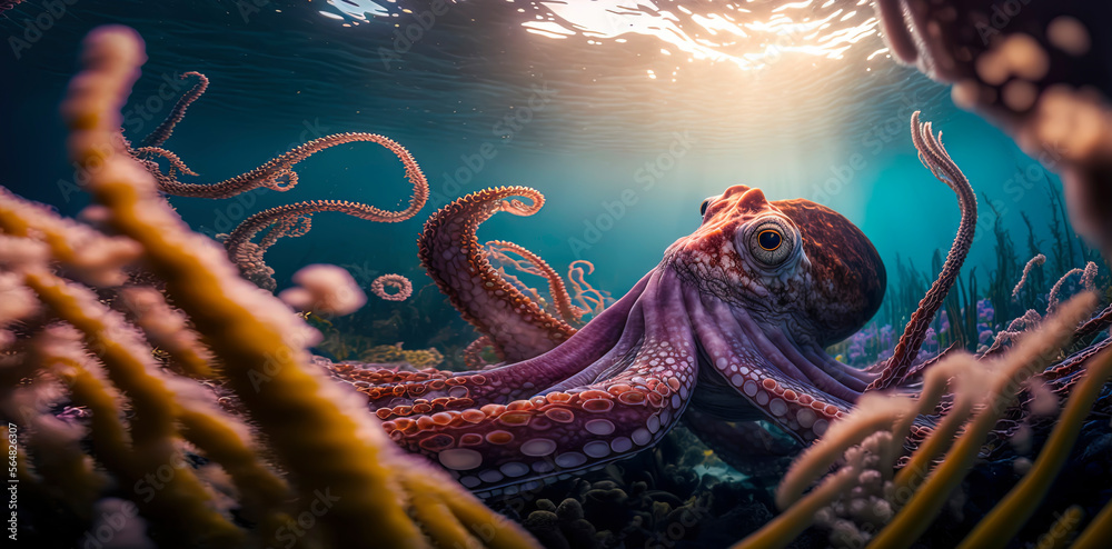 Octopus in the ocean, photography of a octopus in the sea. Generative ...