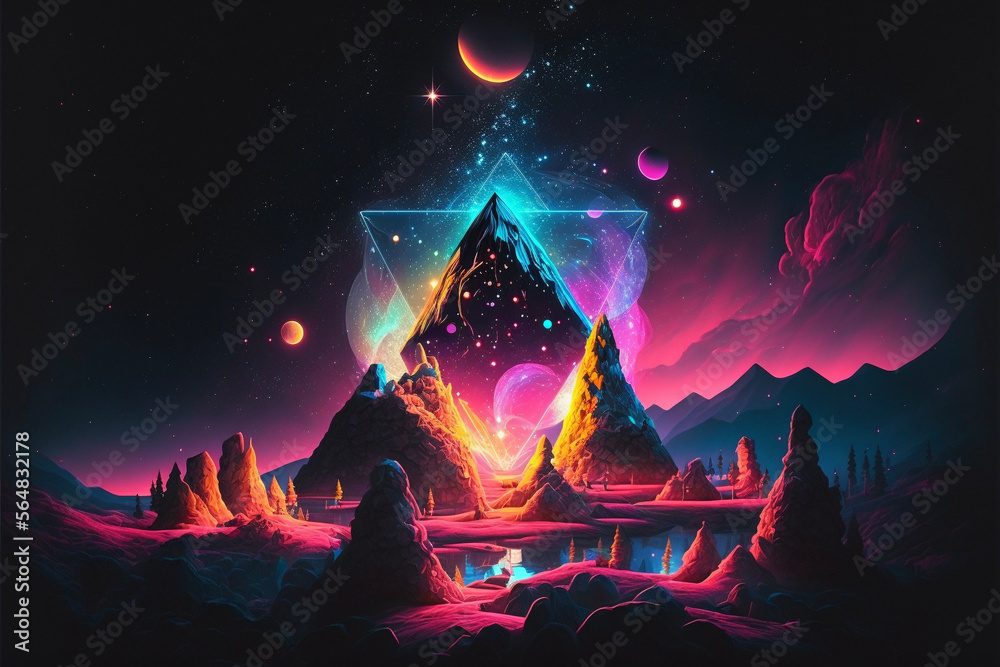 Surreal Psychedelic Trippy Desert Mountain Galaxy Landscape with Neon ...