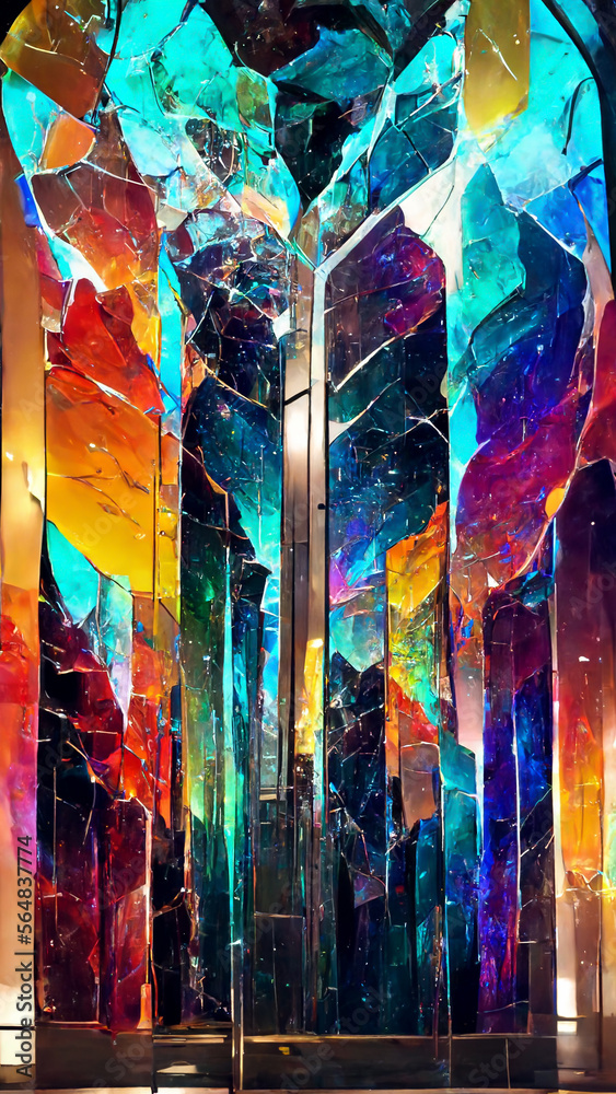 Giant Magic Mirror made of shattered stained glass illustration ...