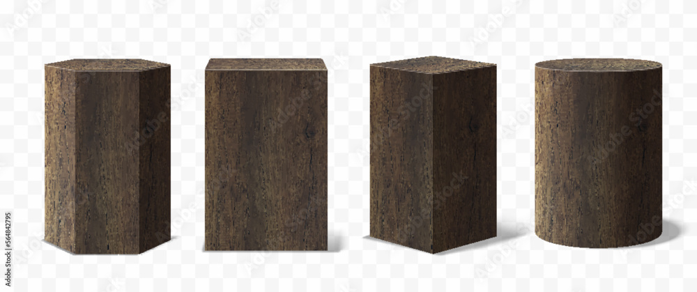 Set of Vector wood podium Pedestals, abstract geometric empty museum ...