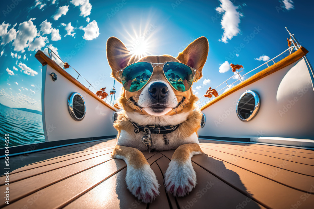 Ocean Rover: A Dog on a Boat in the Sunlight. Generative AI. Stock ...