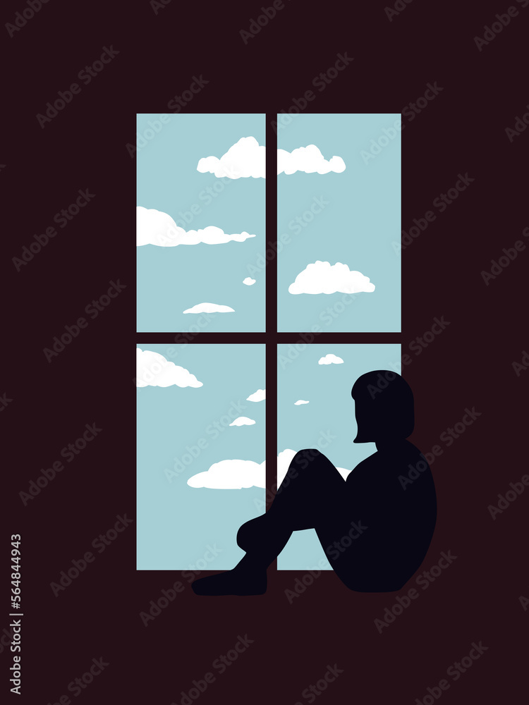 Sad girl sitting at the window Stock Photo | Adobe Stock