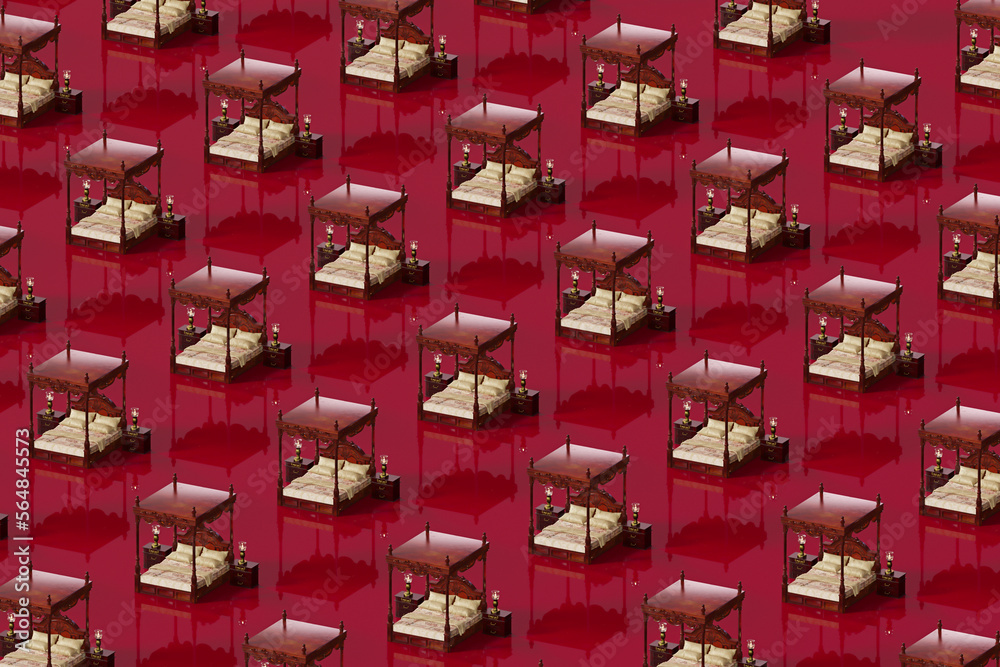 Repetition concept, four poster bed Stock Photo | Adobe Stock