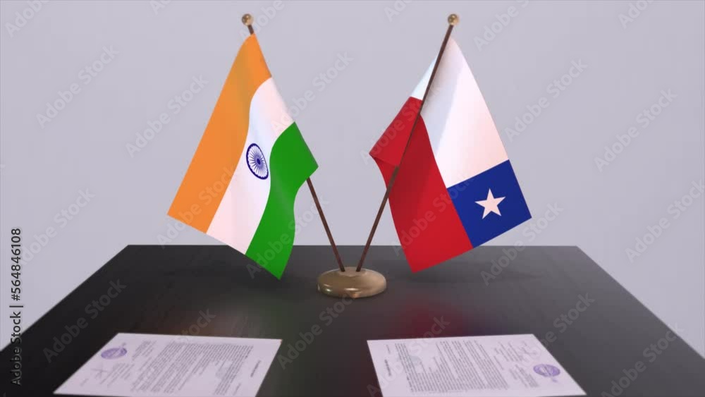 Chile and India national flags. Partnership deal animation, politics ...