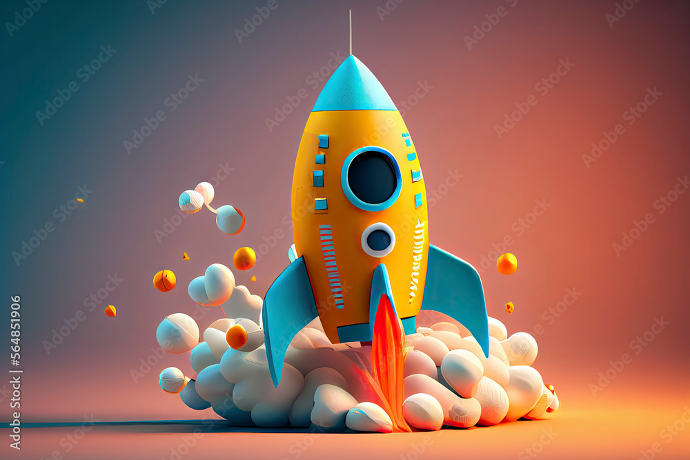 Cartoon Rocket with Copy Space start up business concept, 3d rendering ...