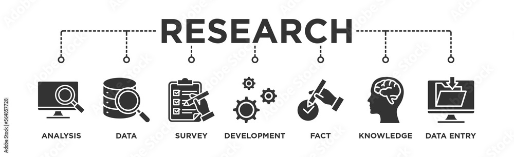 Research banner web icon vector illustration concept with icon of ...