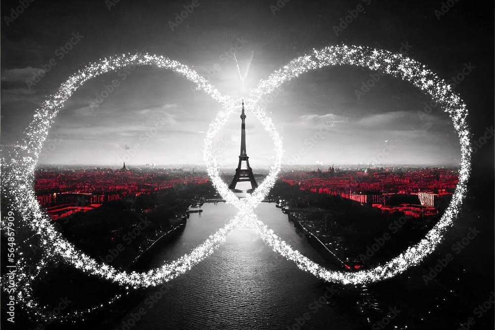 White laser infinity symbol of eternal love in front of Eiffel Tower ...