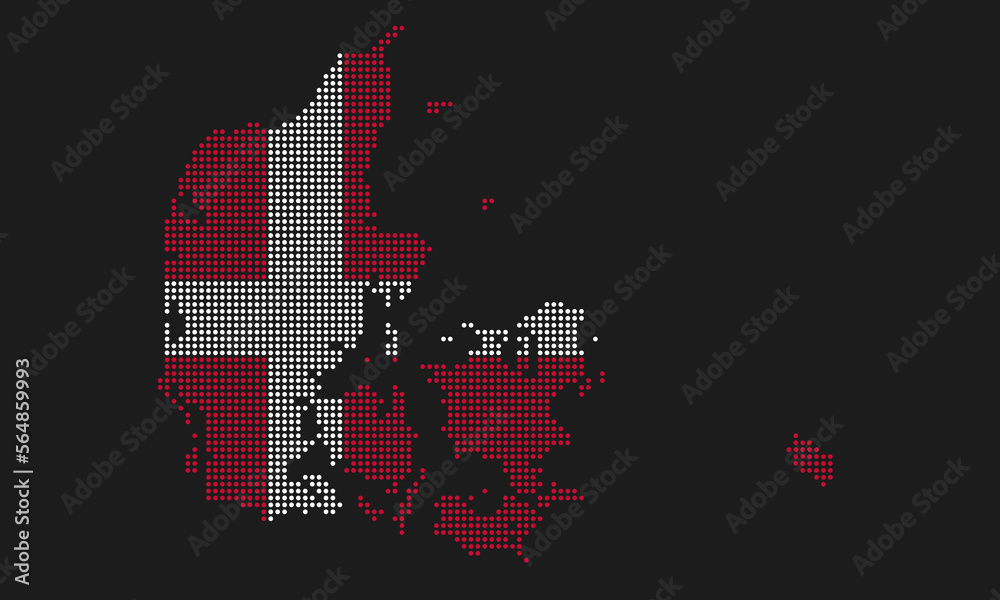 Denmark dotted map flag with grunge texture in mosaic dot style. Abstract pixel vector ...