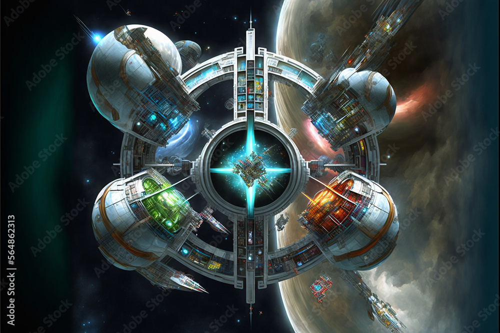 Spaceships in space, futuristic, modern, technology, designed as ...