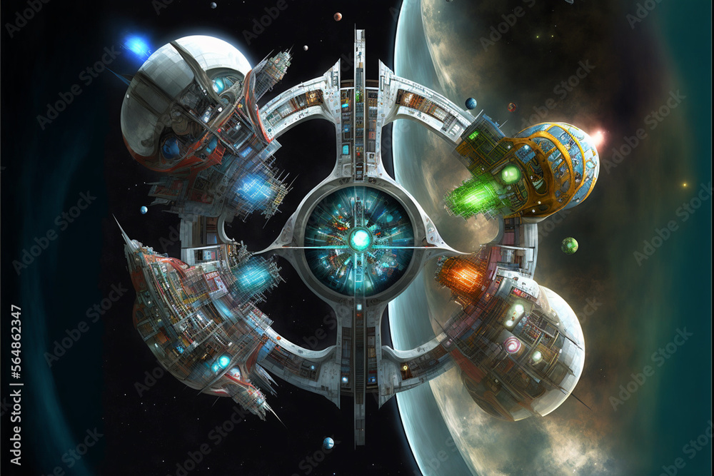 Spaceships in space, futuristic, modern, technology, designed as ...