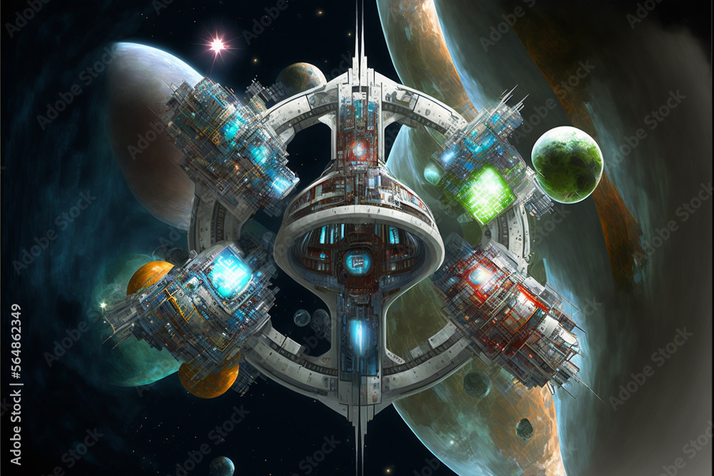 Spaceships in space, futuristic, modern, technology, designed as ...