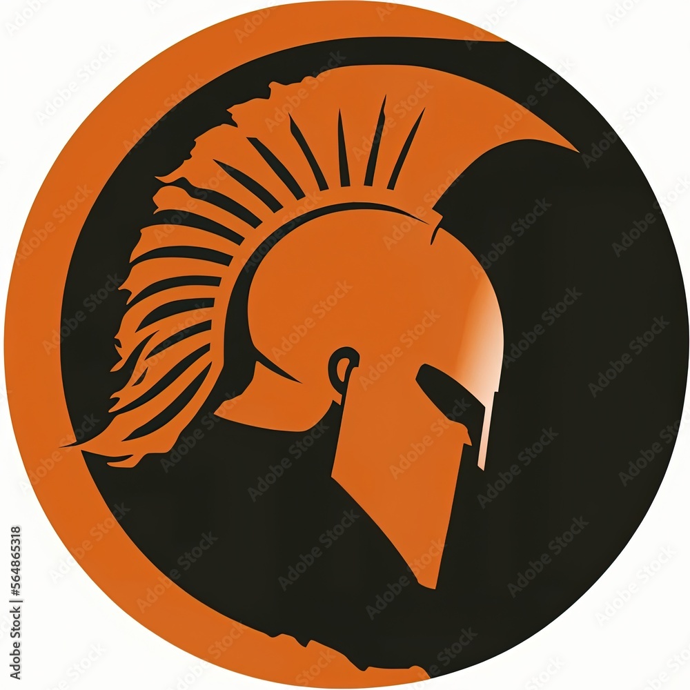 Spartan helmet emblem illustration in orange circle, logo, white ...