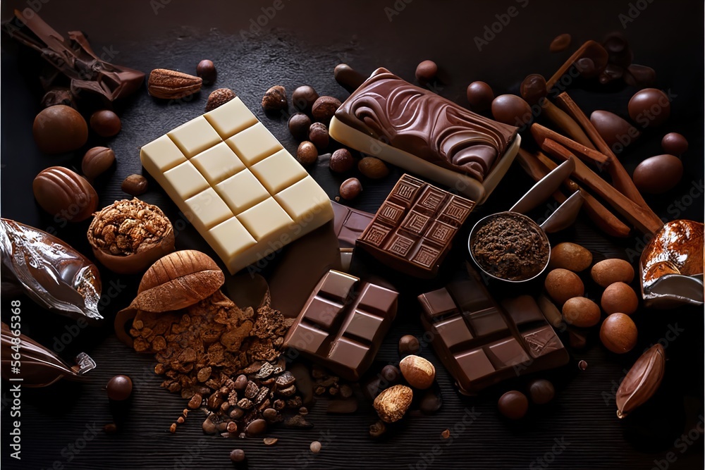 Chocolate bar selection as wallpaper, multifaceted and creamy created ...