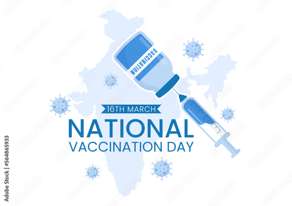 National Vaccination Day on March 16 Illustration with Vaccine Syringe ...