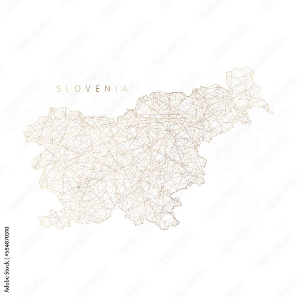Low poly map of Slovenia. Gold polygonal wireframe. Glittering vector ...