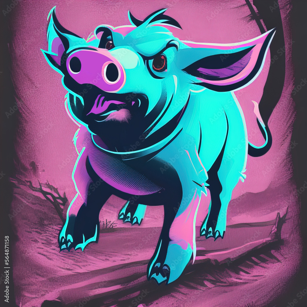 Boar Vector Illustration, Blue Pork, Cartoon pork, Vector Pig, Angry ...
