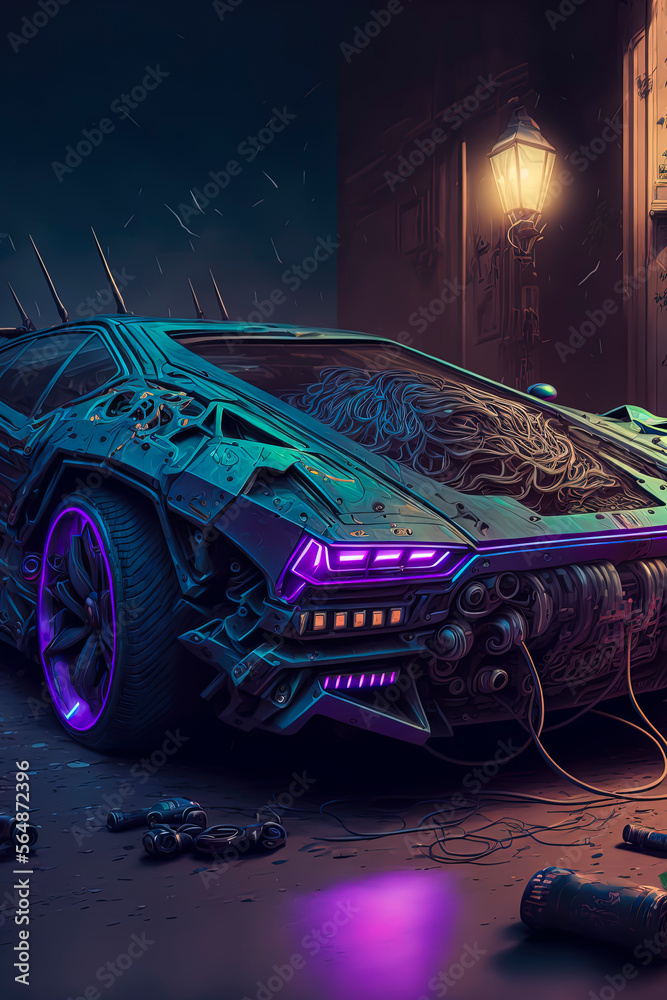 new futuristic car retrowave cyberpunk model, Generative AI Stock ...