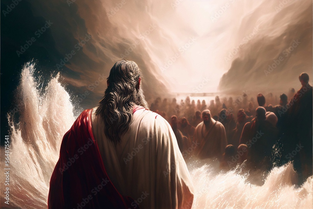 Jesus Christ at the moment when the red sea was parted, Ai Stock ...
