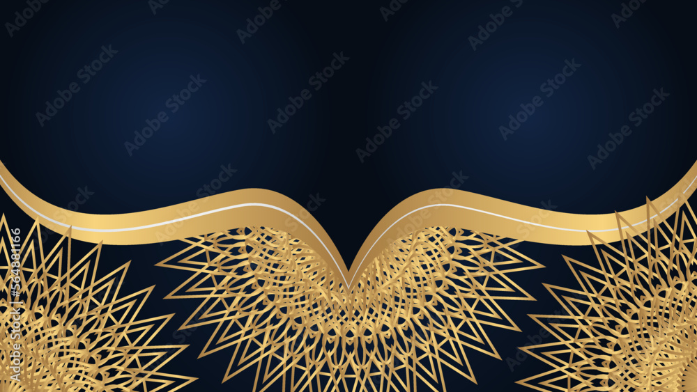 Luxurious blue arabesque background with gold mandala style art vector ...
