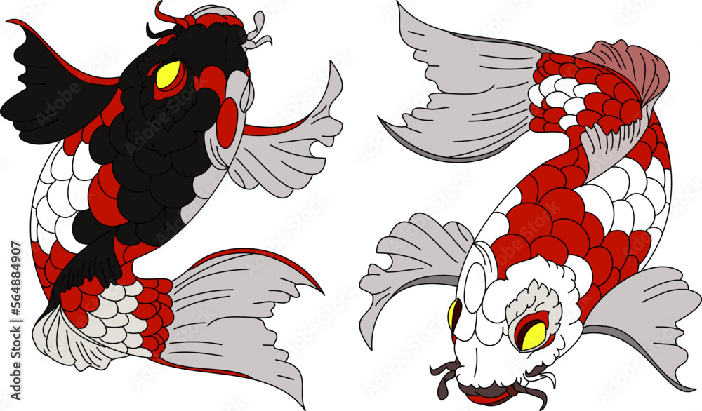 Vector Illustration With Hand Drawn Outline Koi Carp Hand Drawn Outline ...