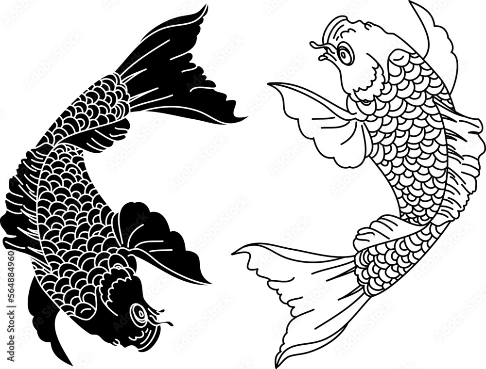 koi carp vector isolate for tattoo.Japanese carp drawing.Hand drawn ...