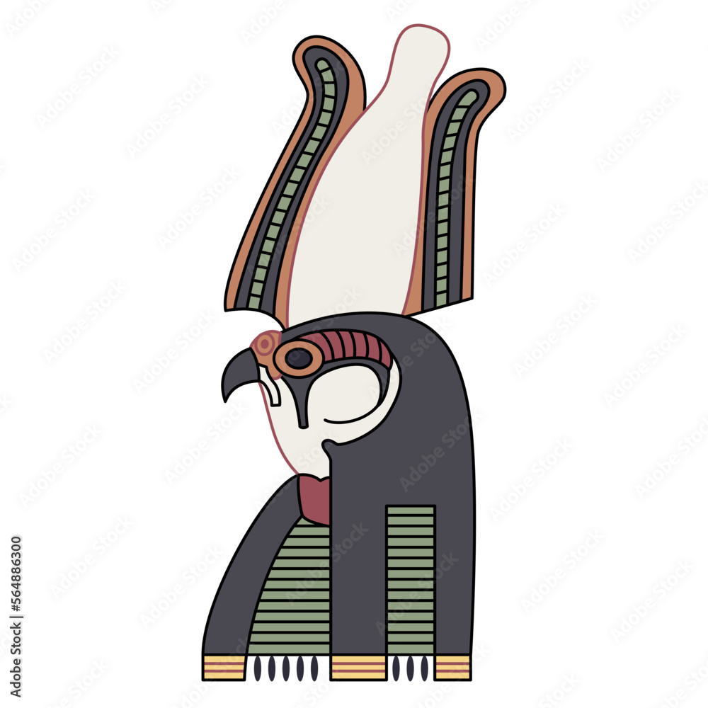 Head of ancient Egyptian god Horus. Falcon wearing Royal crown ...
