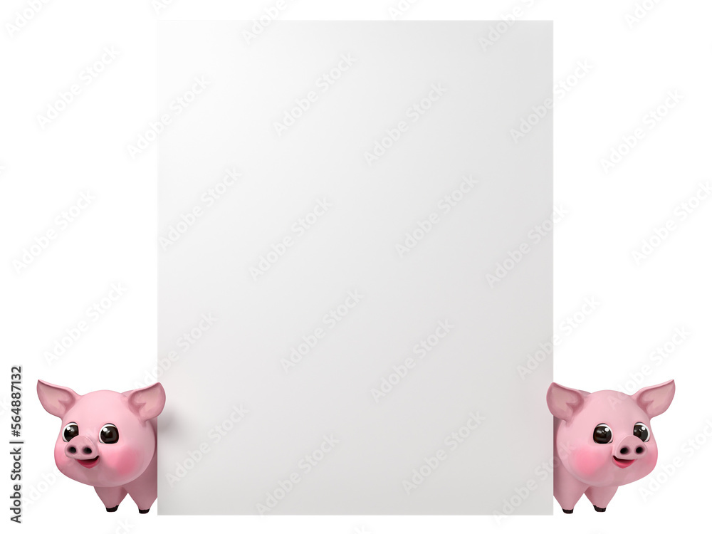 Blank empty poster canvas with cartoon smiling piglet on white ...