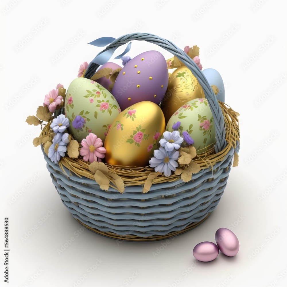 Basket full of easter eggs against a white background Stock Illustration | Adobe Stock