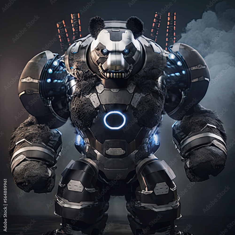 Bodybuilder Panda in Robot Armor with Lightning Effects: Unreal Engine ...