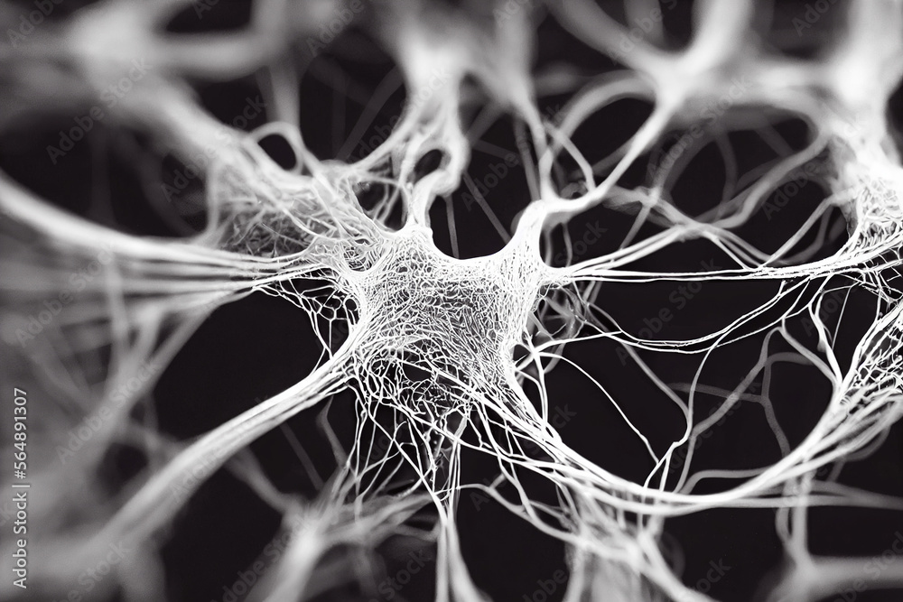White neurons magnified under microscope: brain neural pathways ...