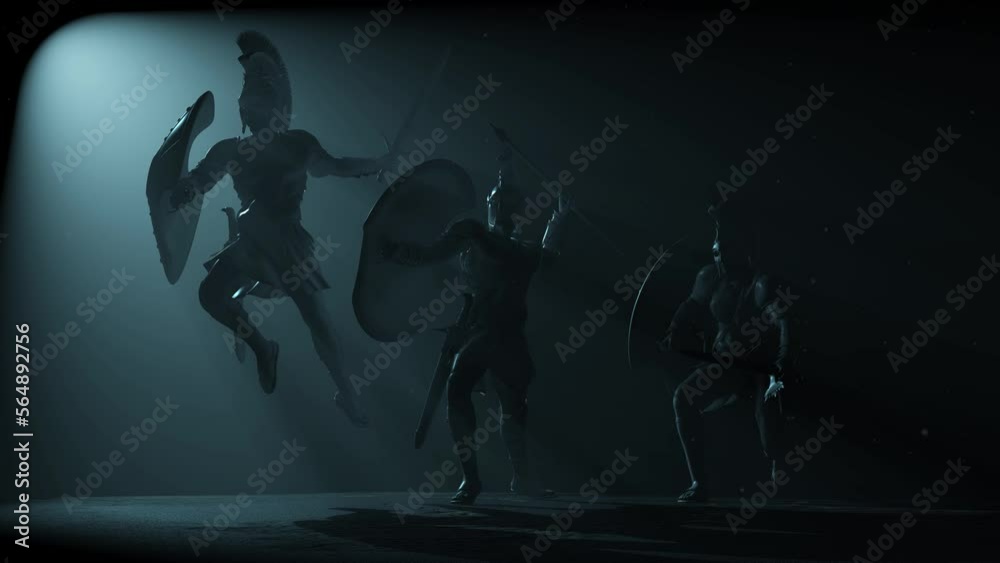 Statues of Ancient Greek warriors in fight positions, charging in ... Statues of Ancient Greek warriors in fight positions, charging in ...