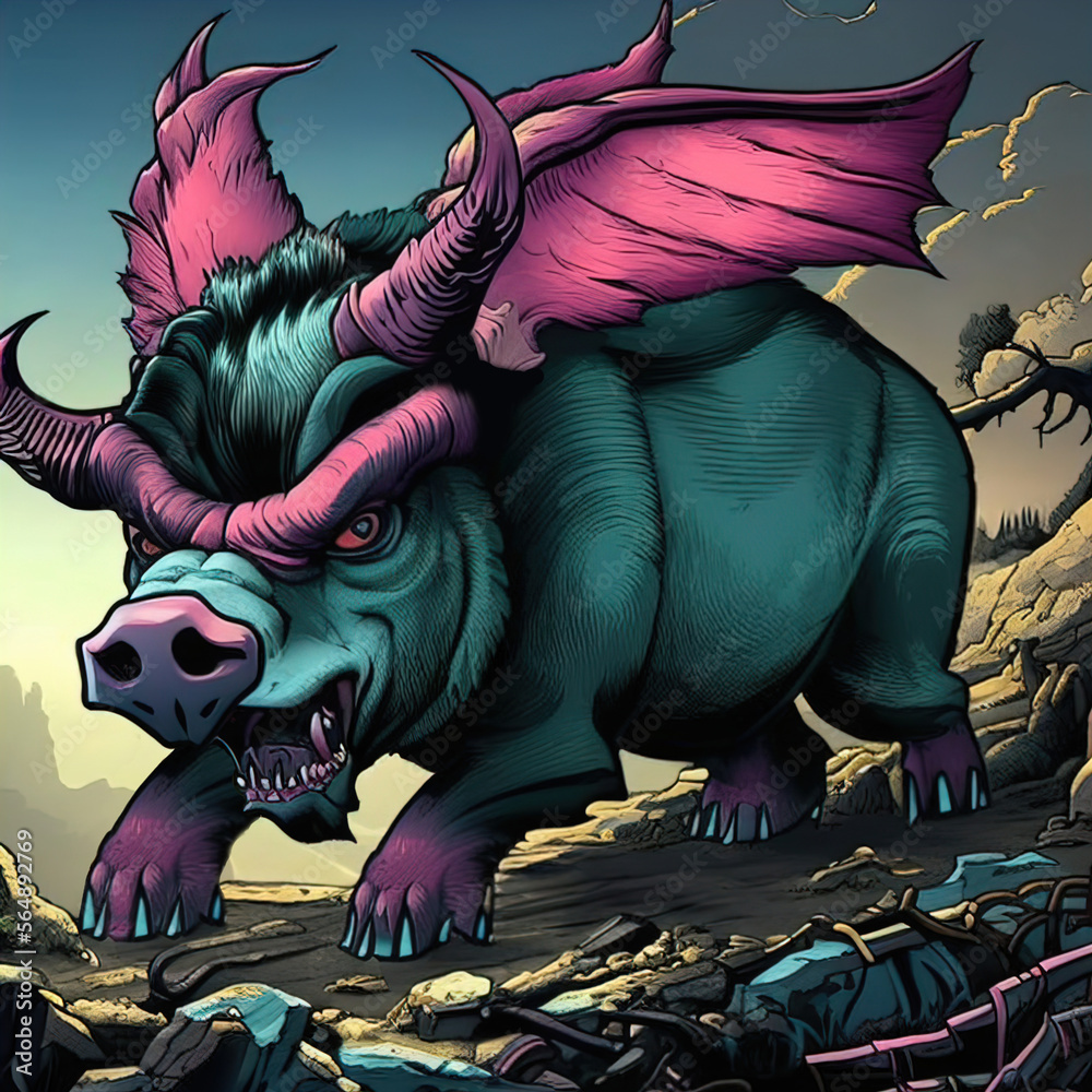 Blue Pork with Thorns, Monster with thorns, Comic Monster, dragon in ...