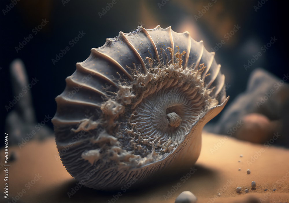 A fossil shellfish. Fossil molluscs buried under the sea. made with ...