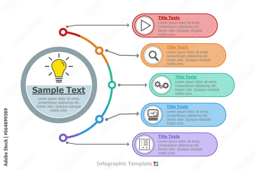 Timeline infographic circle shapes chart with 5 options, steps or ...
