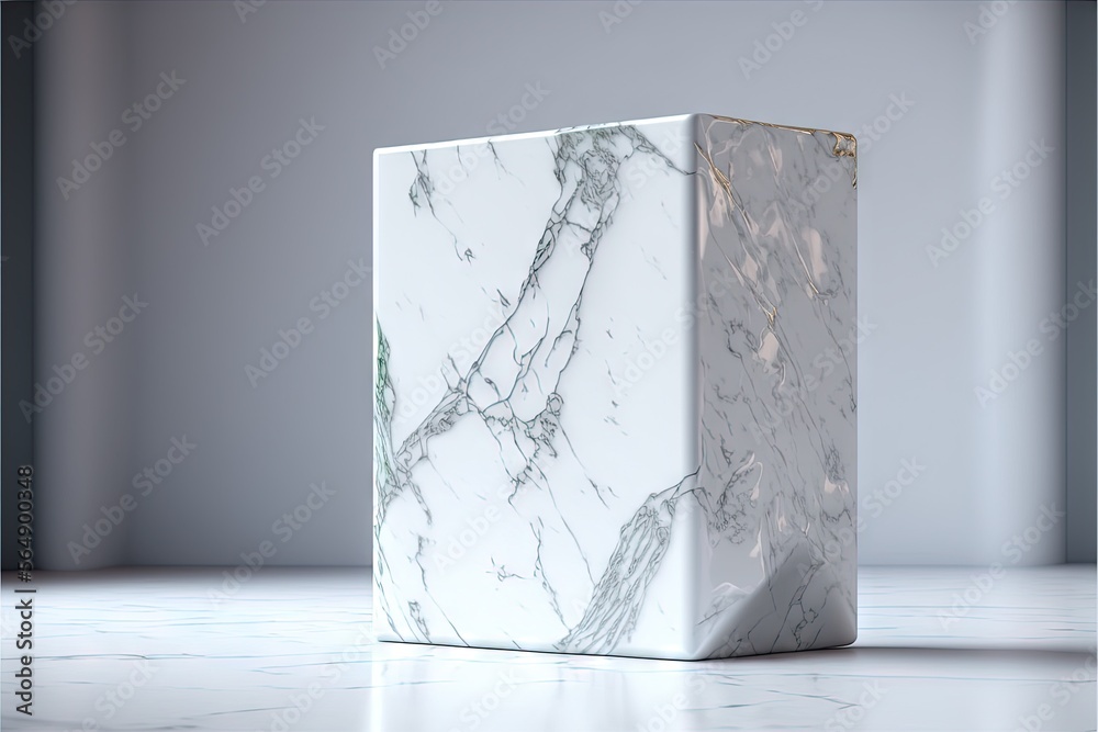 a white marble block sitting on top of a white floor next to a wall and ...