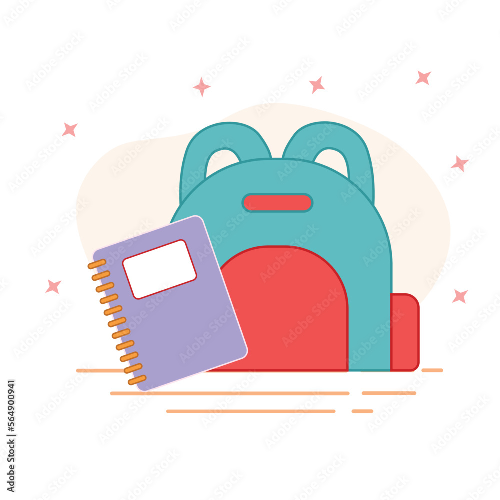 Backpack and book cartoon illustration for children school theme Stock ...