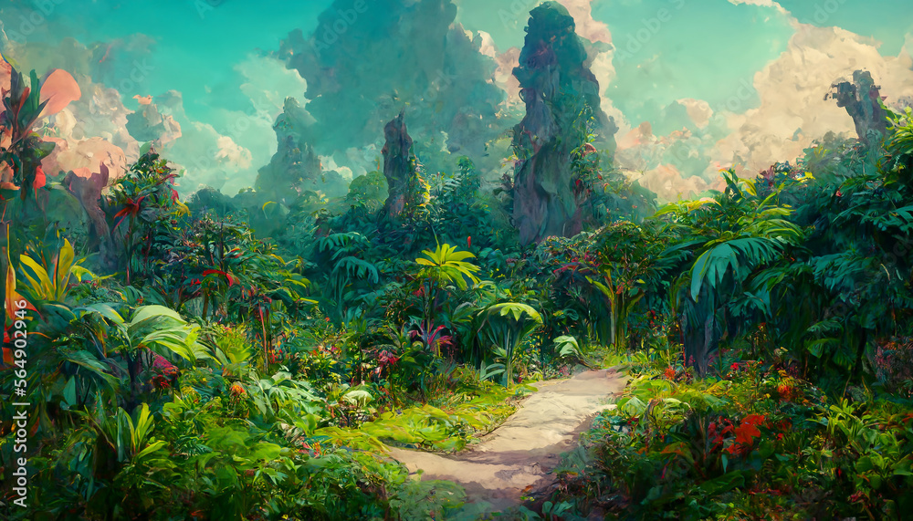 Colorful jungle background with copy space highly detailed rea ...