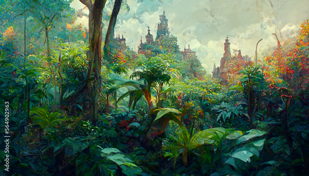 Colorful jungle background with copy space highly detailed rea ...
