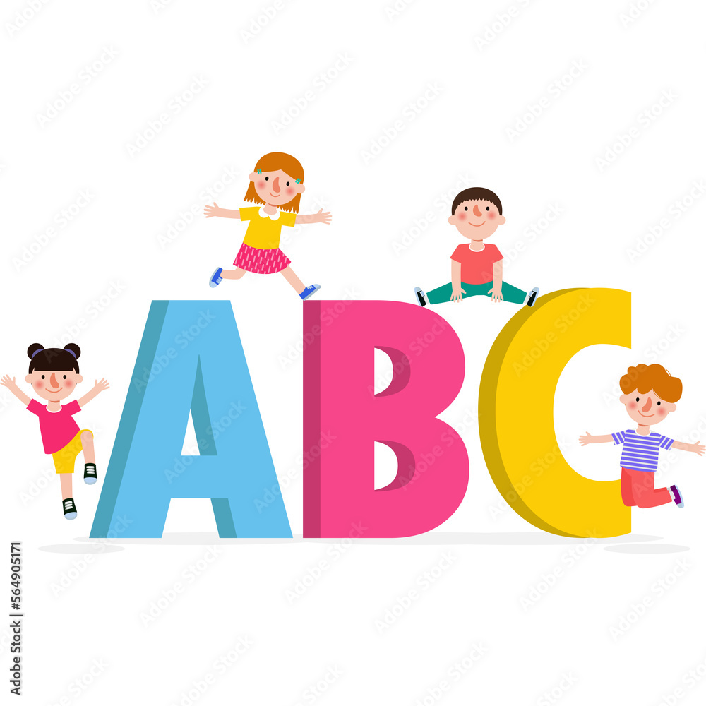 cartoon children with ABC letters, School kids with ABC, child with ABC ...
